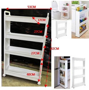 Slim Rolling Storage Shelving Tray With Wheels – 4-Tier Space ...